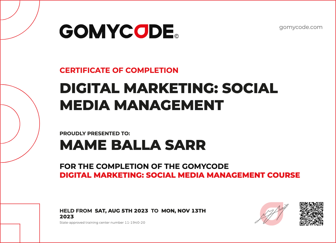 Mame Balla Sarr Certificate of Completion Digital Marketing: Social ...