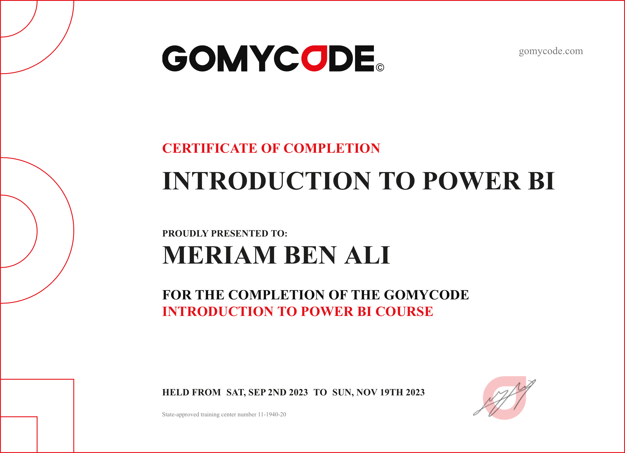 Meriam Ben Ali Certificate of Completion Introduction to Power BI