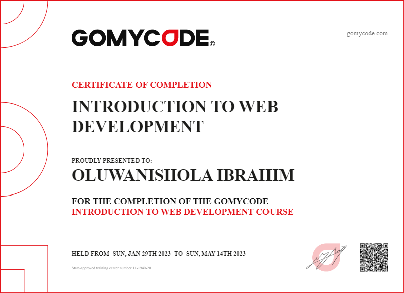 Oluwanishola Ibrahim Certificate of Completion Introduction to Web ...