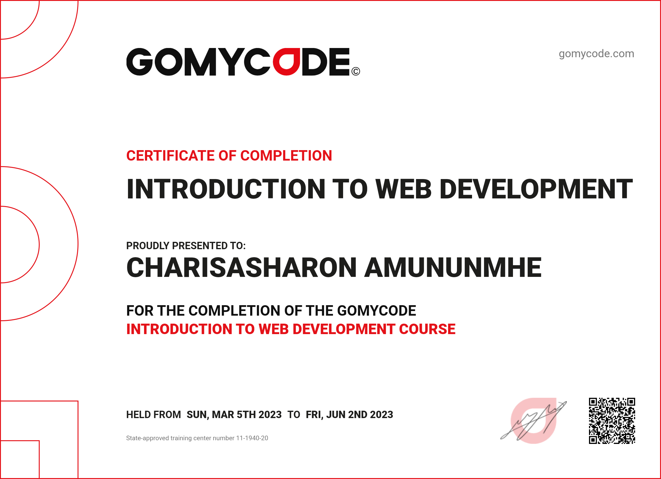 Charisasharon Amununmhe Certificate of Completion Introduction to Web ...