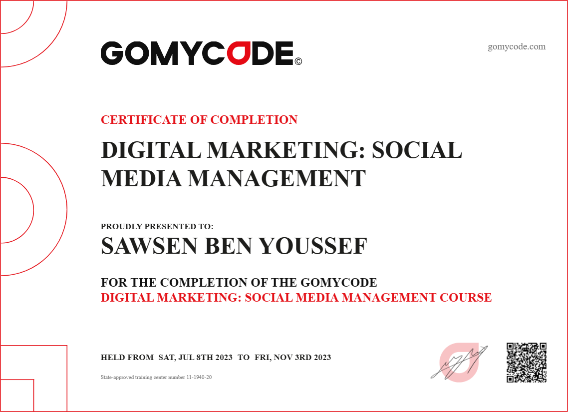 Sawsen Ben youssef Certificate of Completion Digital Marketing: Social ...