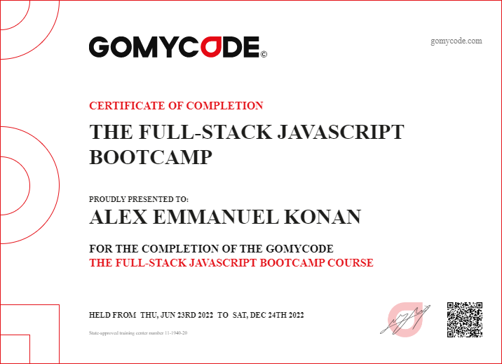 Alex Emmanuel Konan Certificate of Completion The Full-Stack Javascript ...