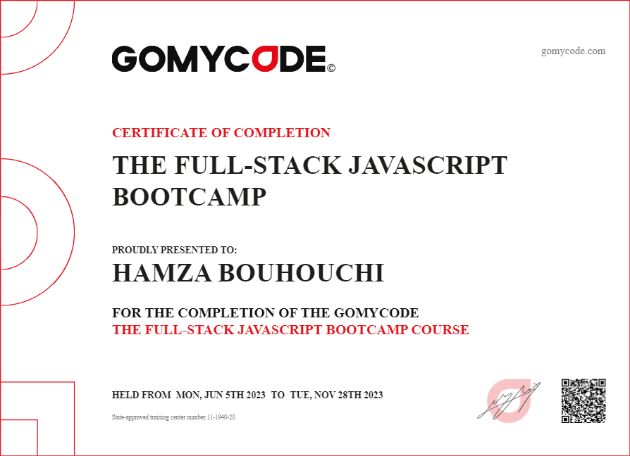 hamza bouhouchi Certificate of Completion The Full-Stack Javascript ...