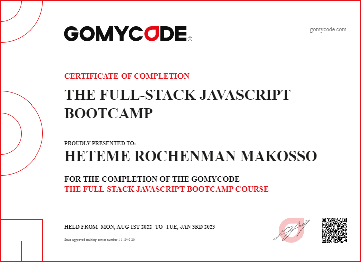 Heteme ROCHENMAN Makosso Certificate of Completion The Full-Stack ...